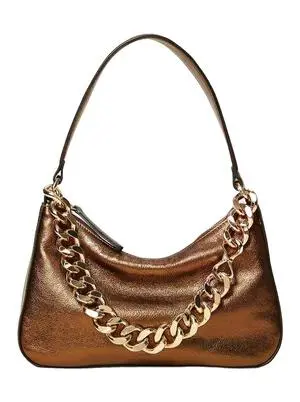 TWINSET Chain Leather Shoulder Bag - Brown