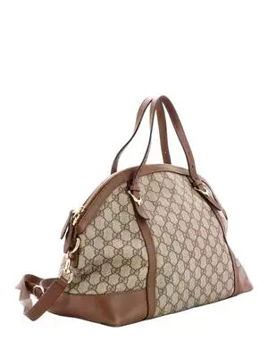 Gucci Gg Coated Canvas Large Shoulder Bag With Top Handle - Brown