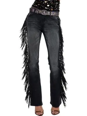 JADED LONDON El Topo Fringe Bootcut Jeans - Black