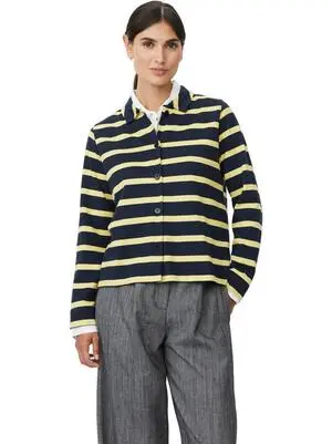 MASAI COPENHAGEN Striped Knit Cotton Cardigan Muted Lime