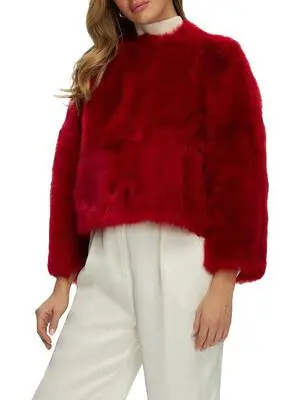 Gorski Collarless Reversible Genuine Shearling Short Jacket - Red