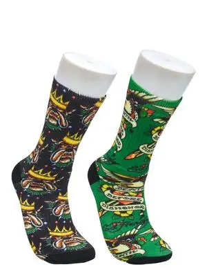 Ed Hardy Bulldog 360 Print Crew Socks 2 Pack - Green