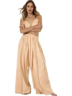 GUADALUPE DESIGN Rio Wide-Leg Pants With Lace Detail Pink