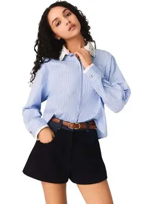 Maje Shirt With Removable Jewel Collar - Blue Sky