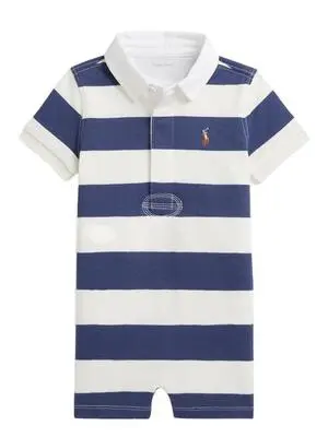 Ralph Lauren Cotton Jersey Polo Romper - Light Navy/deckwash White