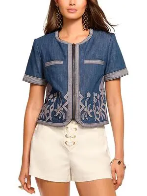 Ramy Brook Nicko Jacket - Tonal Embroidered Denim