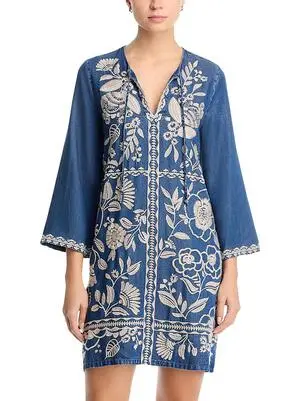Johnny Was Lucinda Kimono Sleeve Relaxed Dress - Denim Blue