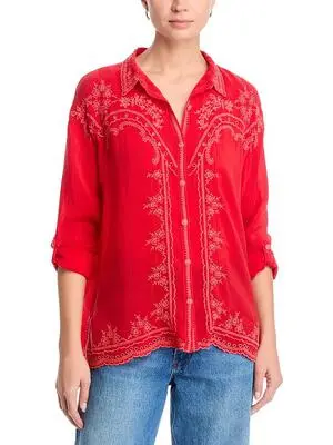Johnny Was Western Audrey Collared Top - Racer Red