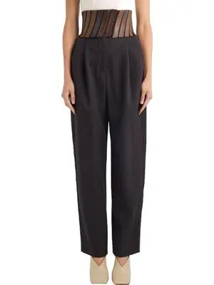Alaïa High-waist Wool Gabardine Pants With Leather Belt - Ebene