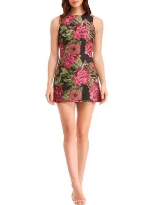 Dress The Population Sleeveless Floral Jacquard Minidress - Pink Rose Multi