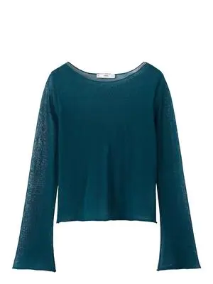 Mango Semisheer Bell Sleeve Top - Teal