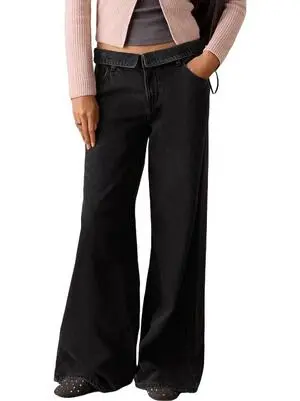 MANGO Foldover Low-Rise Wide-Leg Jeans