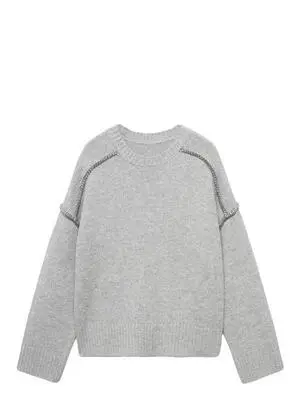 Mango Stitch Shoulder Crewneck Sweater - Medium Heather Grey
