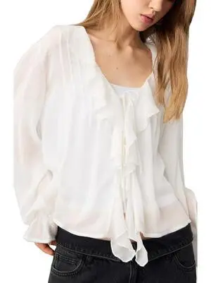 Mango Flowy Ruffle Top - Off White