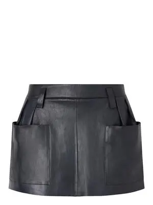 Stouls Anastasia Pleated Leather Mini Skirt - Black