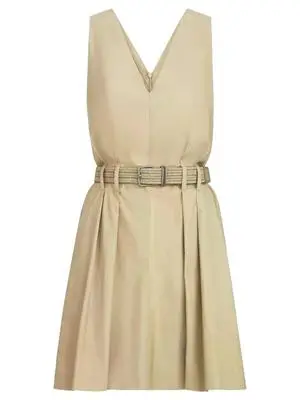 Brunello Cucinelli Belted V-neck Mini Dress - Neutrals