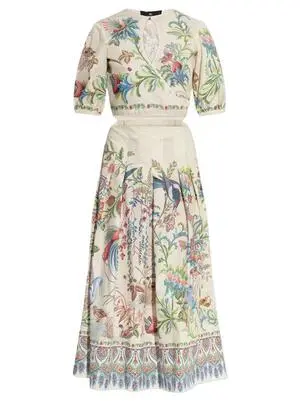 Etro Floral-print Cut-out Midi Dress - Neutrals