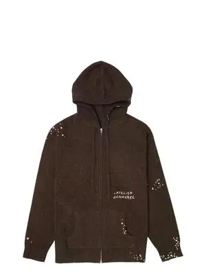 DOMREBEL Embroidered Zip-up Hoodie - Brown