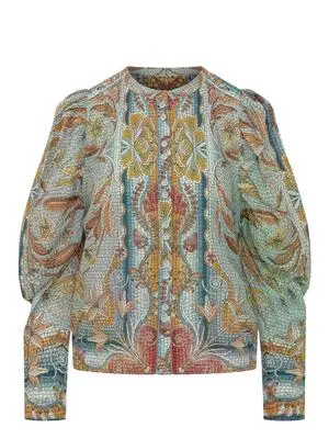 Farm Rio Mosaic Garden Blouse - Blue