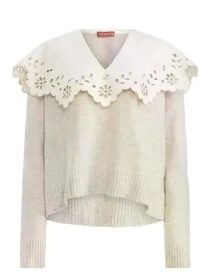 Altuzarra Broderie Anglaise V-neck Sweater - Neutrals