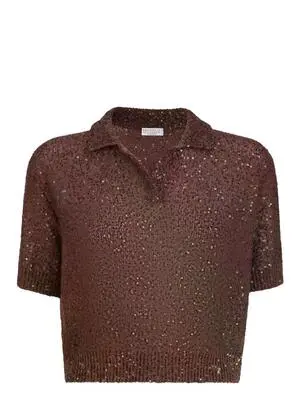 Brunello Cucinelli Sequin Embellished Polo Shirt - Brown