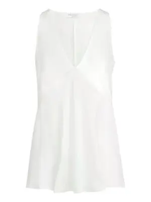 Brunello Cucinelli V-neck Sleeveless Top With Satin Panel - White
