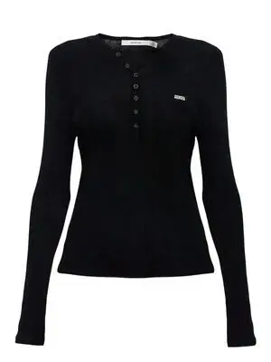 GESTUZ Buttoned Ribbed Top - Black
