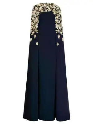 Oscar De La Renta Floral Sequin Embroidered Caftan - Blue