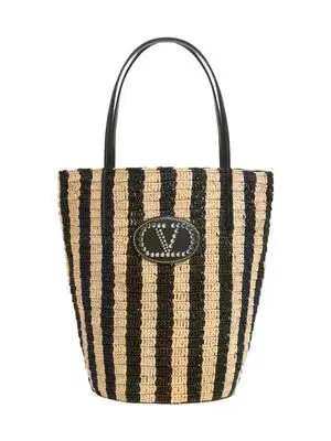 Valentino Garavani Striped Raffia Shopping Bag - Neutrals