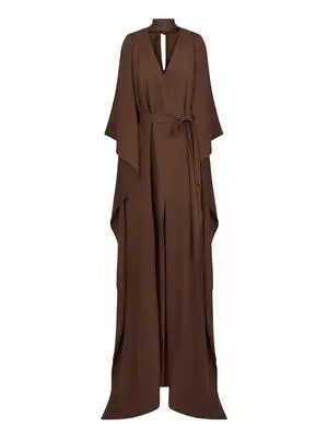 TALLER MARMO Arizona Belted Crepe Cady Caftan Dress - Brown
