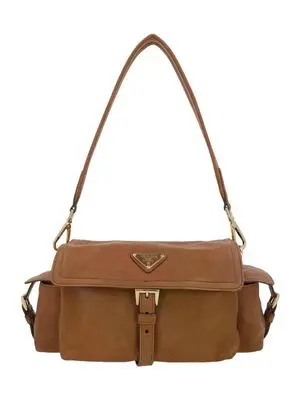 Prada Explore Buckle Leather Shoulder Bag - Brown