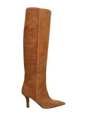 Amina Muaddi Christine Knee-high Suede Boots - Beige
