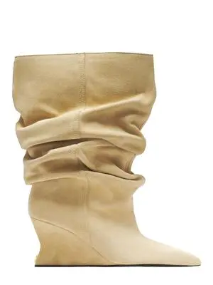 Balmain Suede Wedge Ankle Boots - Beige