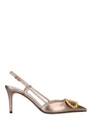 Valentino Garavani Leather Embellished Vlogo Slingback Pumps 80 - Nude
