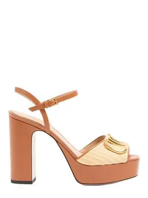 Valentino Garavani Vlogo Signature Raffia Platform Sandals - Beige