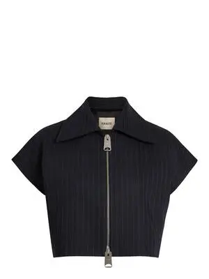 Khaite Robin Pinstripe Wool-blend Top - Navy