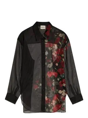 Khaite Goya Floral-print Silk-organza Shirt - Black