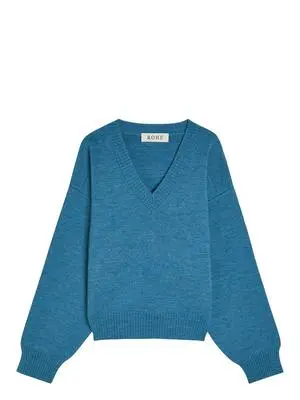 RÓHE V-neck Wool Jumper - Blue