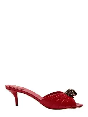 Valentino Garavani Pas De Chat Embellished Gathered Leather Mules - Red