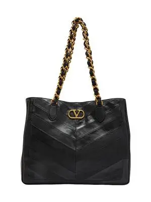 Valentino Garavani Logo-plaque Chevron Leather Tote Bag - Black
