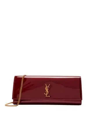 Saint Laurent Kate Logo Patent Leather Clutch - Burgundy