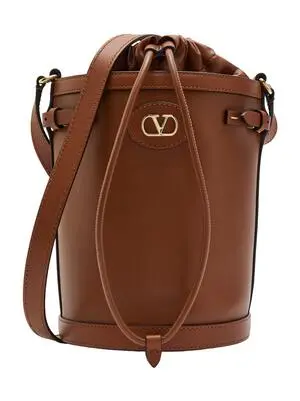 Valentino Garavani Logo-plaque Leather Drawstring Bucket Bag - Brown