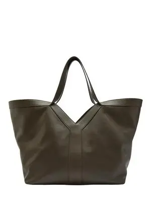 Saint Laurent Leather Tote Bag - Khaki
