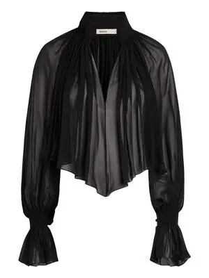 Khaite Durer Pleated Silk Blouse - Black