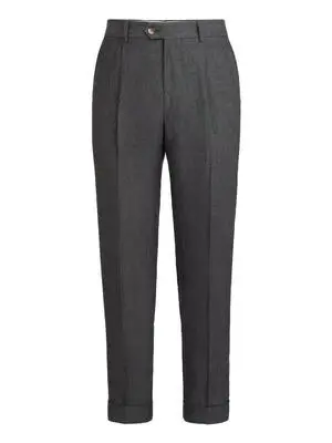 Brunello Cucinelli Pleated Delave Linen Trousers - Grey