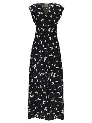 ALYSI Printed V-neck Midi Dress - Black