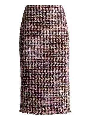 St. John Houndstooth Tweed Midi Skirt - Red