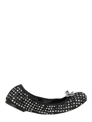 Rene Caovilla Leather Ballet Flats With Crystal Embellishments - Black