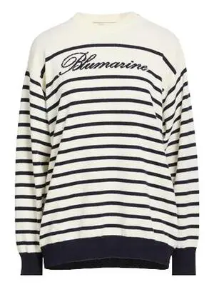 Blumarine Striped Virgin Wool Crewneck Sweater - White