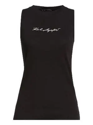 Karl Lagerfeld Sleeveless T-shirt With Embroidered Logo - Black